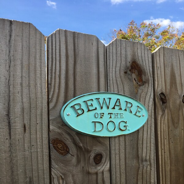 DOG Puppy Sign , Beware of Dog Sign, Vintage Inspired Sign, Aquamarine ...