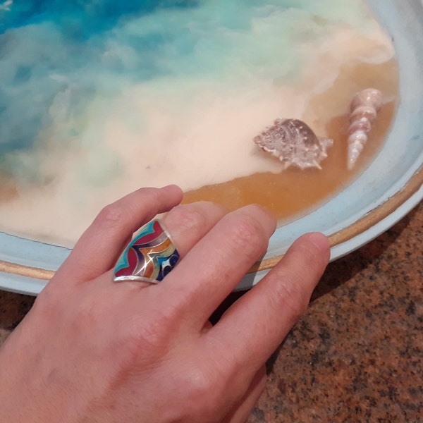 Enamel Ring Colorful Enamel Sterling Silver Ring Cloisonne Enamel Ring ...