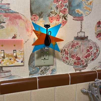 Mid Century Modern Night Light Black Cat Atomic Design Night Light ...