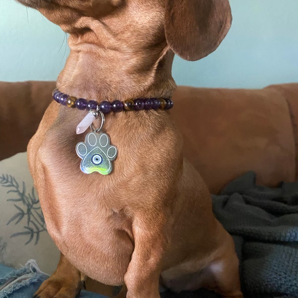 Custom Dog Collar, Crystal Cat Collar, Crescent Moon, Reiki Jewelry ...