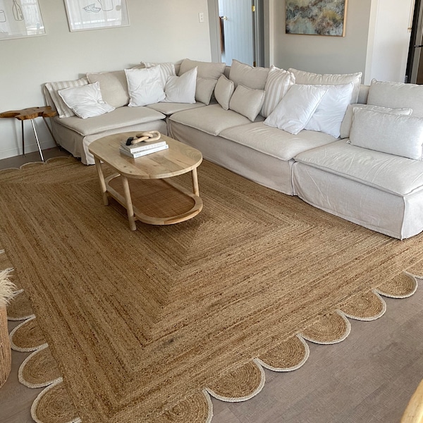 Scalloped Jute Rug, Every Color Scallop Rug, Natural Jute Area Rug ...
