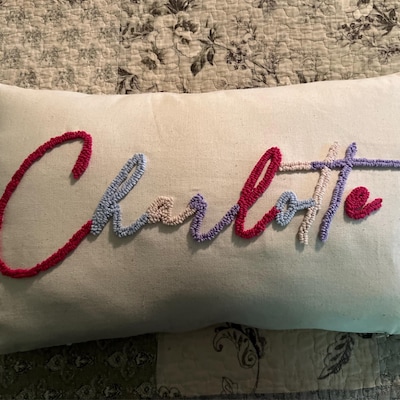 Wedding Monogram Punch Needle Embroidery Pillow, Custom Letter Monogram ...