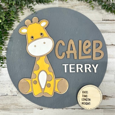 Giraffe Laser Sign SVG. Glowforge Tested. Jungle Animals. Round, Disc ...