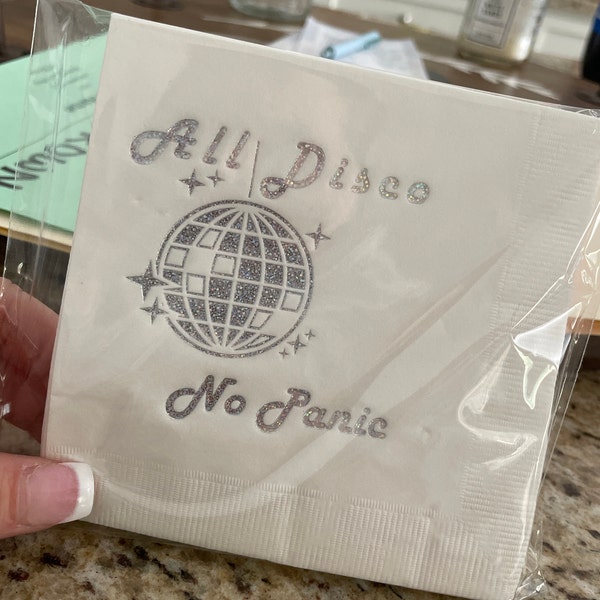 All Disco No Panic Cocktail Napkins: Silver Glitter Party Napkins, Set ...
