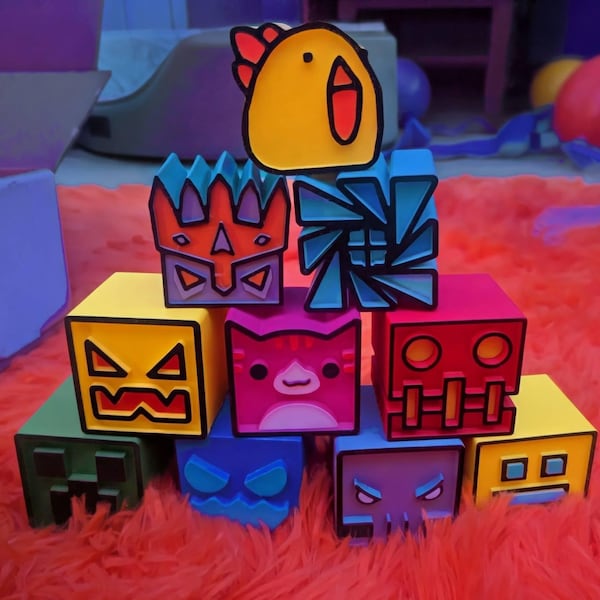 Geometry Dash Toys, 3D Printed Cubes, Geometry Dash Icons, Cake Toppers ...