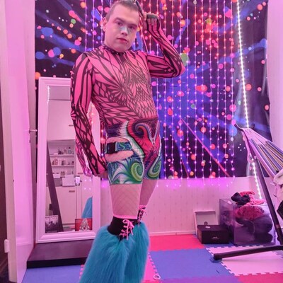 Rave Costume in Blue & White, One Piece Festival Catsuit , Rave Unitard ...