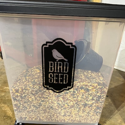 Bird Seed Decal, Computer Cut Vinyl Decal, Bird Seed Container Label ...