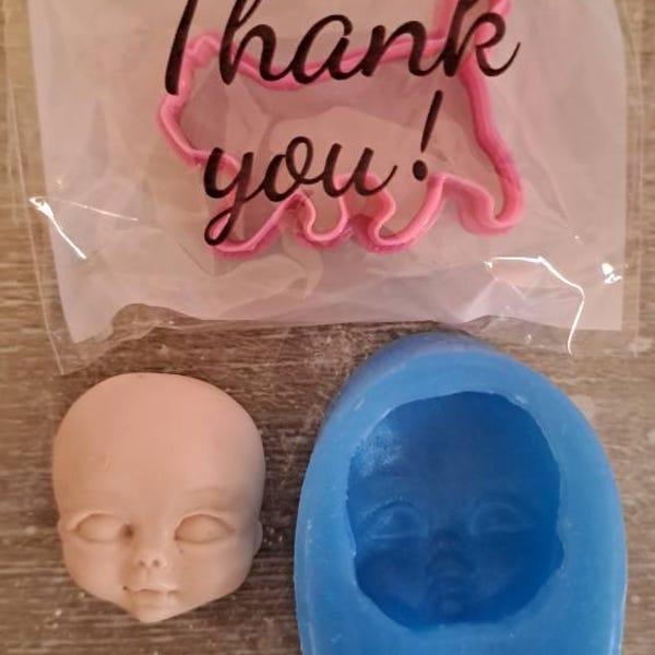 Set of Silicone Molds Doll 1 Body & 3 Faces Size 9,2х4,2 Cm/3,6х1,6 ...