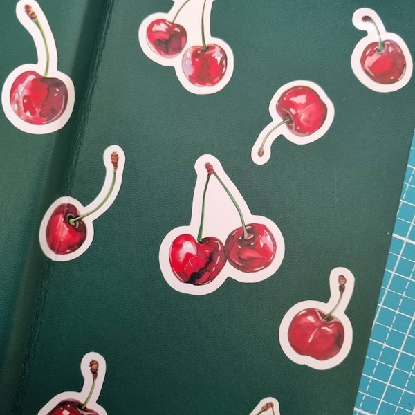 Cherry Stickersheet, Watercolor Cherry Design, Red Fruit Stickers ...