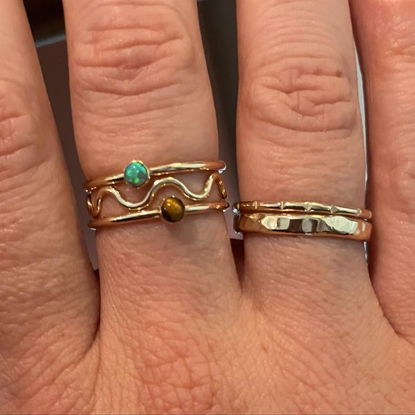 Opal Ring/ Minimalist Ring/ 14k Gold Filled Stacking Opal Ring/ Lavender Opal/ Dainty/ Sterling ...