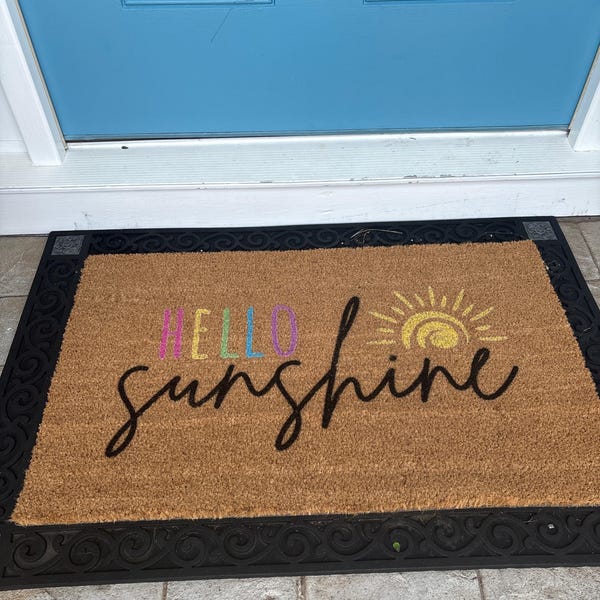 Hello Sunshine Doormat, Summer Decor Outdoor Mat, Rainbow Front Porch ...