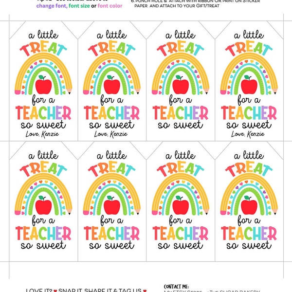 Sweet Treat Teacher Tag, EDITABLE Teacher Appreciation Tags, End of ...