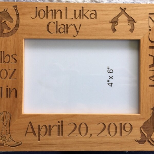 Personalized Baby Picture Frame, Cowboy Birth Stat Frame, Western ...