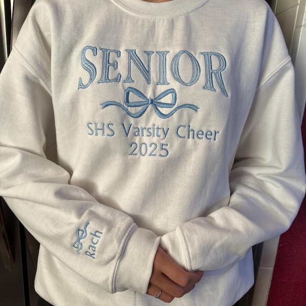 Embroidered Senior Sweatshirt, Coquette Bow, Customized Grad Gift ...
