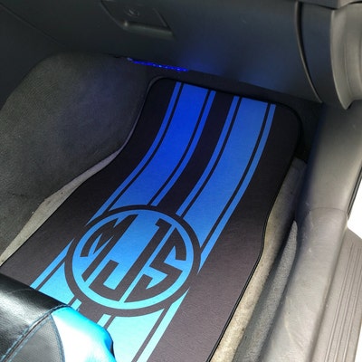 Customizable Racing Stripe Car Mats Add Any Name FULL SET 17 X 27 front ...