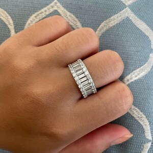 8.5mm Baguette Bliss Wide Band Sterling Silver Wedding Band Women 1.7 CTW Baguette CZ Stone Anniversary Ring Diamond Ring Statement Ring Etsy