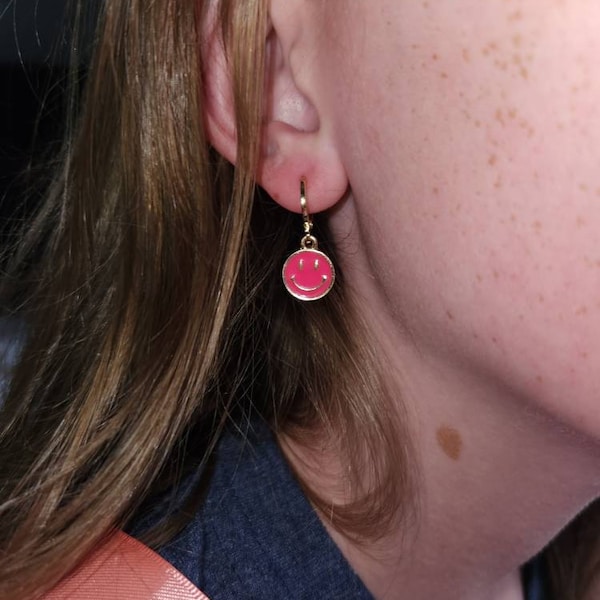Colorful Happy Face Earrings | Smile Face Earrings, Neon Smile Face ...