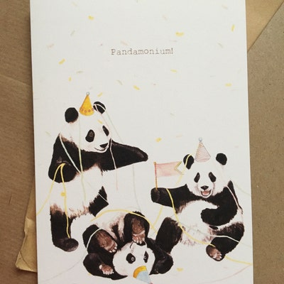 Pandamonium Greetings Card Funny Panda Birthday Card Party Pandas ...