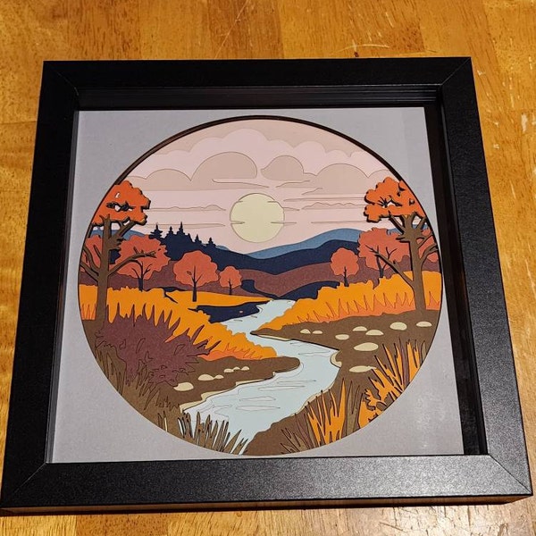 3D Autumn Valley Shadow Box SVG: Layered Fall Landscape (digital ...