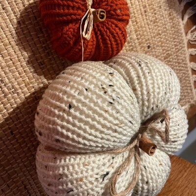 Knit Pumpkins Fall Decor Autumn Display Thanksgiving Centerpiece Rustic ...