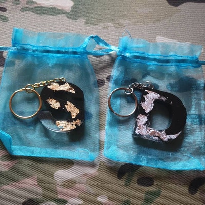 Glam Black, Clear and Silver Initial Keychain Resin Initial Keychain ...