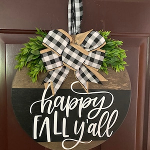 Fall Front Door Decor Happy Fall Y'all Fall Door Hanger Fall Wreath ...