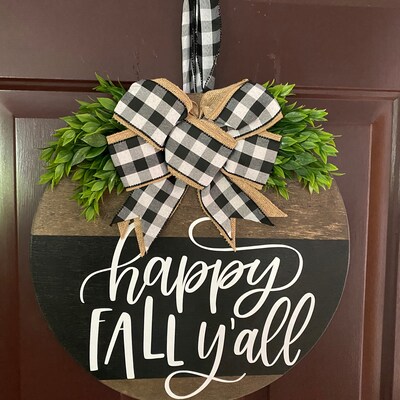 Fall Front Door Decor Happy Fall Y'all Fall Door Hanger Fall Wreath ...