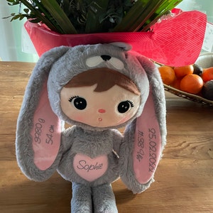 Personalized Metoo Grey/pink Bunny Doll 48cm With Name - Etsy