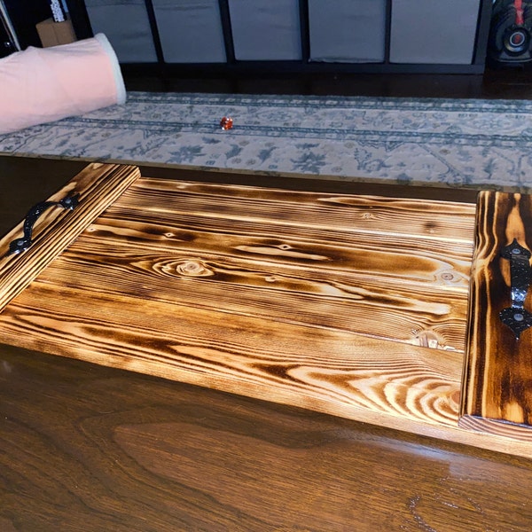 Farmhouse Burnt Wood Serving Tray With Handles/rustic Tray/coffee Table ...