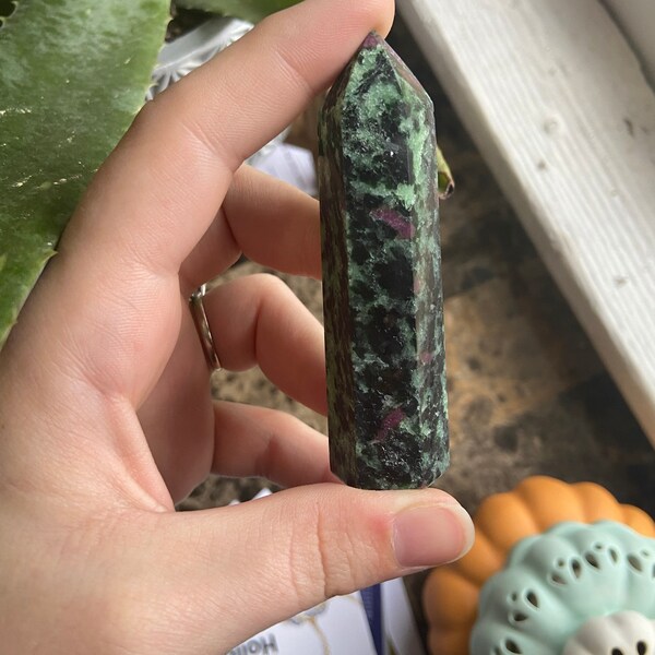 Ruby Zoisite Tower, Polished Ruby Zoisite Point, Anyolite Self-standing Tower, Crystal Healing ...