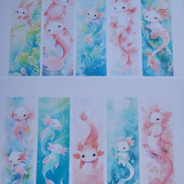 Cute Axolotls Printable Bookmarks for Book Lovers, Adorable Sea Animals ...