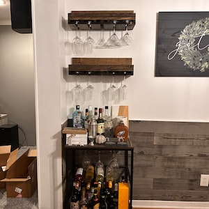 Wood Wine Rack the Ryan Wall Mounted Shelf & Hanging Stemware Glass ...