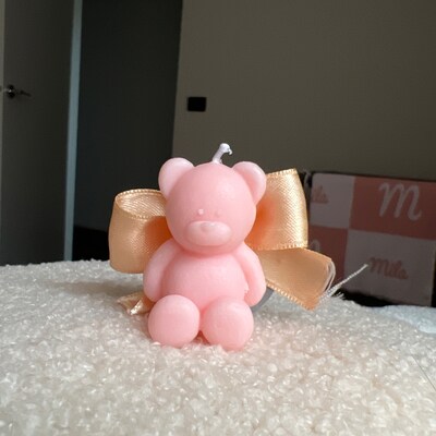 White Ribbon Bow X Mini Teddy Bear Candles in Clear Box no - Etsy