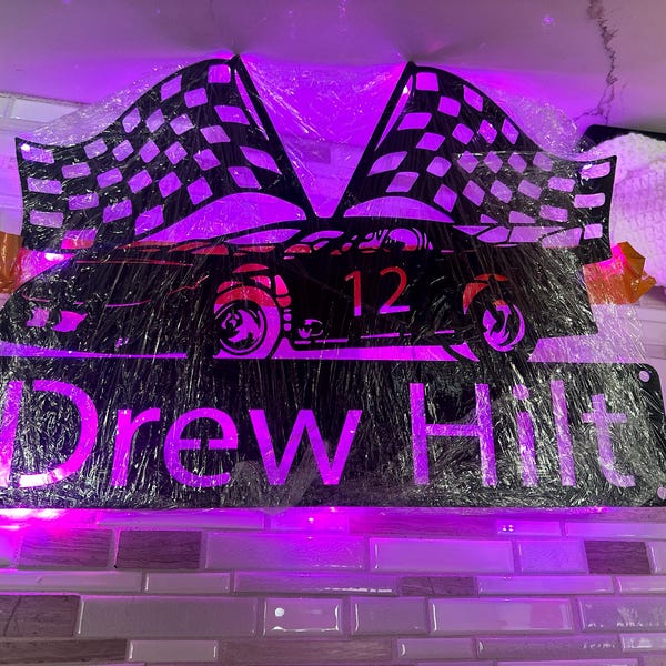 Custom Racing Car Metal Sign With LED Lights, Race Car Sign, Sports ...