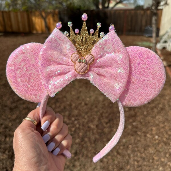 Pink Mickey Ears With Gold Crown, Mickey Ears, Minnie Ears, Princess ...