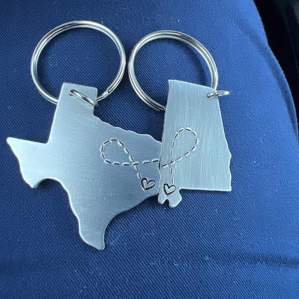 Choose Your State or Country Custom Long Distance Keychain Set - Etsy