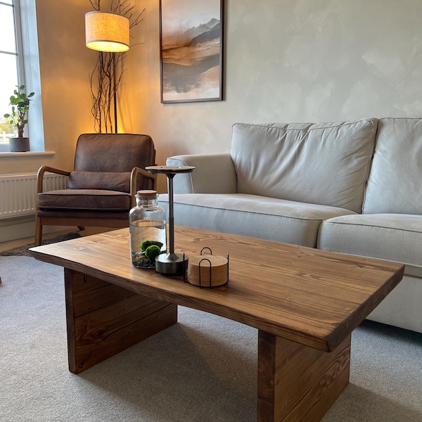 Waney / Live Edge Coffee Table Rustic Tudor Oak Solid Wood Chunky Low ...