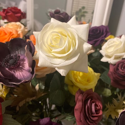 Ivory Cream Roses Real Touch Silk Latex Roses Wedding Flowers DIY Silk ...