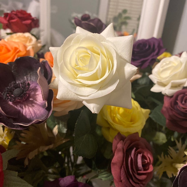 Ivory Cream Roses Real Touch Silk Latex Roses Wedding Flowers DIY Silk ...