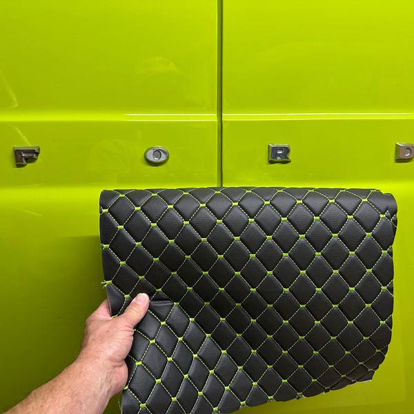 Yellow Black Quilted Vinyl Faux Leather Car Upholstery Fabric | 2"x2 ...