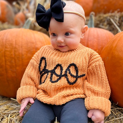 Hand Embroidered BOO Sweater Orange Boo Sweater Halloween Boo Sweater ...