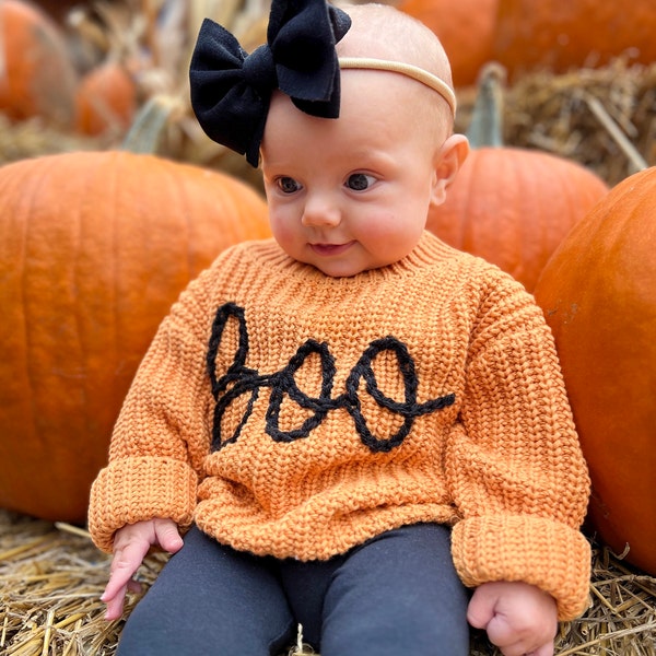 Hand Embroidered BOO Sweater Orange Boo Sweater Halloween Boo Sweater ...