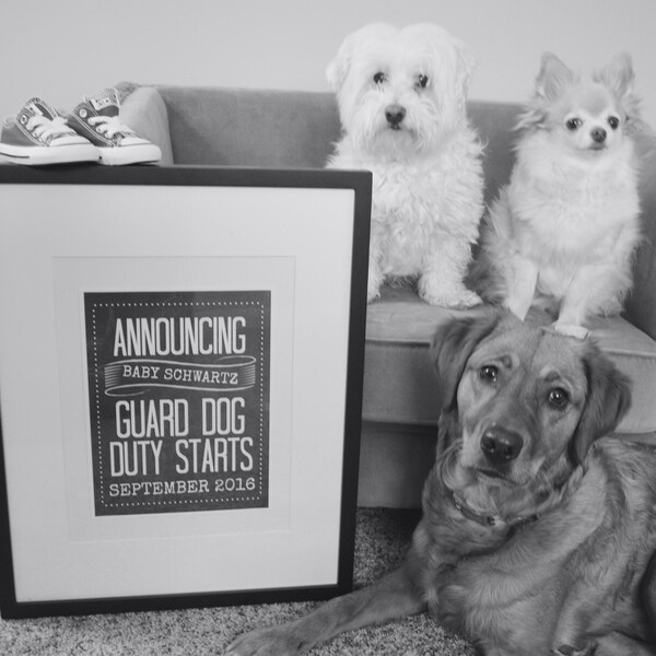 PRINTABLE Announcing Baby Guard Dog Duty Chalkboard Pregnancy ...