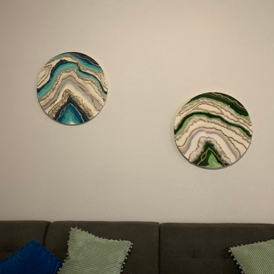 8x8 Blue Teal Resin Geode Resin Wall Art Ocean - Etsy