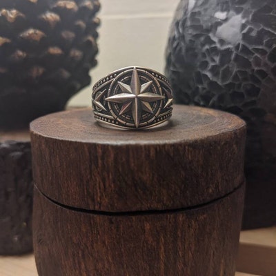 Compass Wind Rose Ring, Traveler North Star Unisex Wedding Bands ...