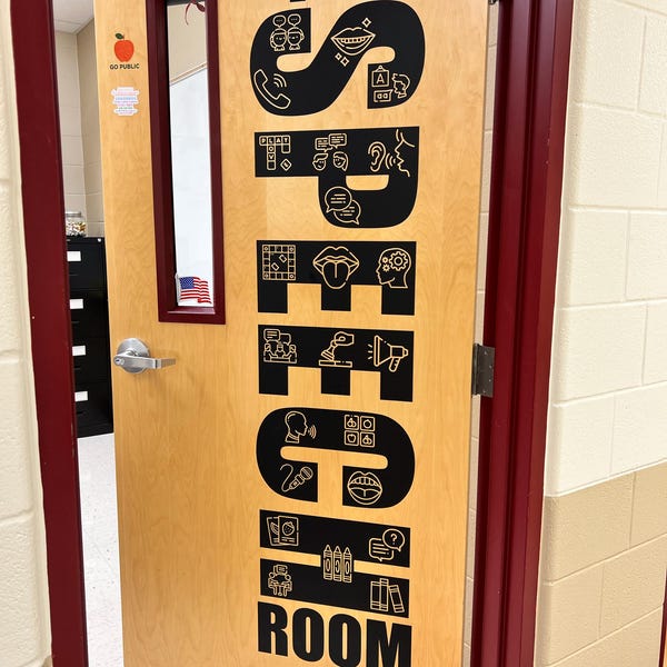 Speech Room Door Vinyl Decal With Communication Icons | Large Speech ...