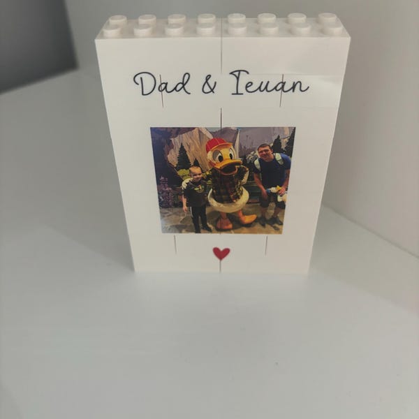 Personalised Daddy & Me LEGO® Brick Photo Block, Gift for Dad, White ...