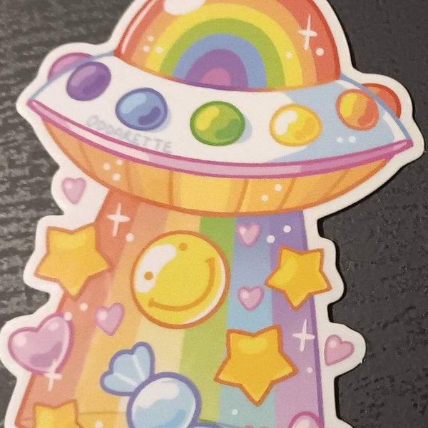 Rainbow UFO Sticker - Transparent Sticker - Vinyl Sticker - Die Cut ...
