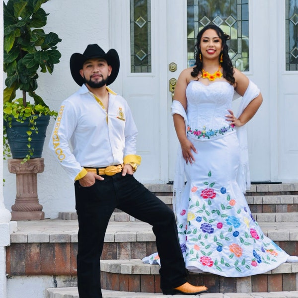 Colorful Chiapas Style Dress. Custom-made Hand Embroidered Cultural 2 Piece Outfit. Quinceañera ...