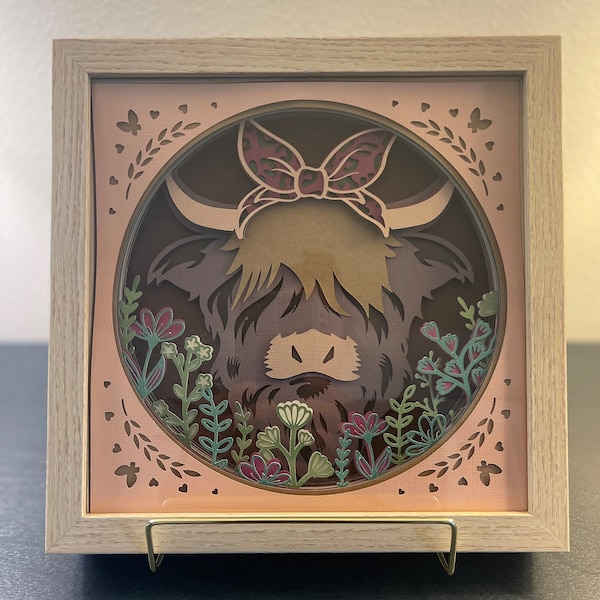 3D Highland Cow Shadow Box, Farm Shadow Box SVG, Layered Papercut ...